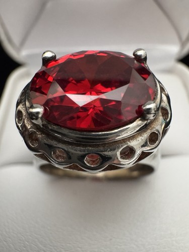 Sterling Silver ~10x12mm Red Glass East to West Geometric Cut Out Rin ...