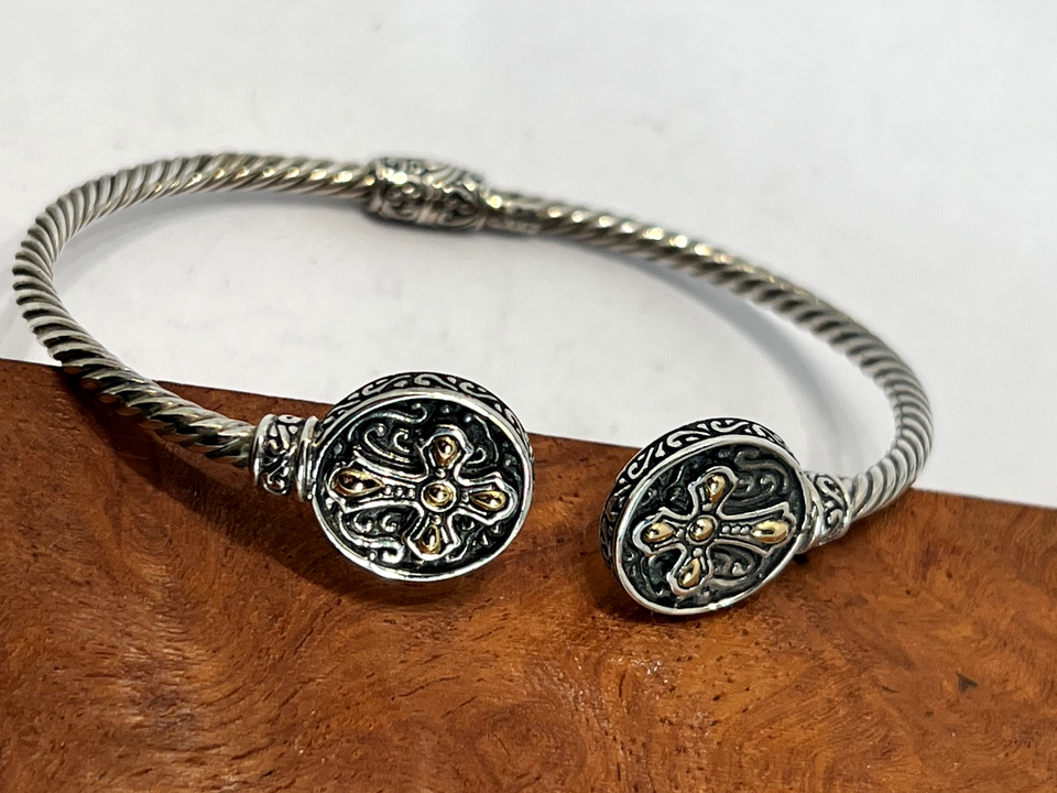 Designer Samuel B Benham 925 Sterling 18K goldcuff bracelet hinged Bali ...