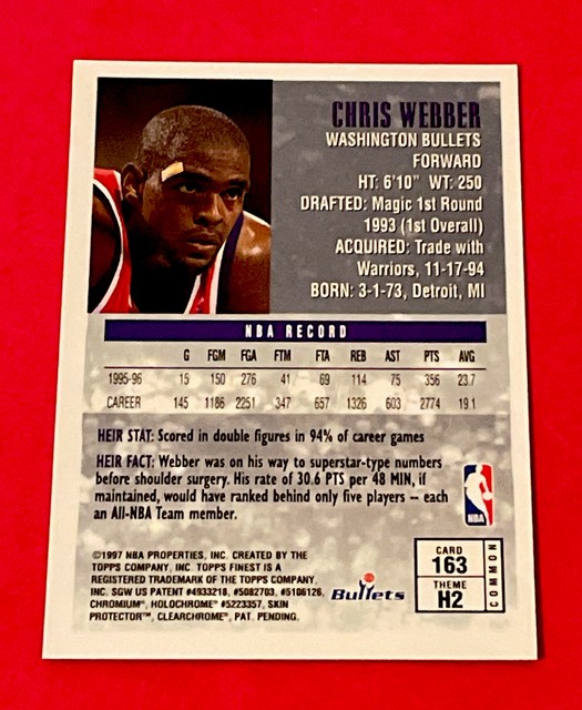 1996-97 Topps Finest - Common - Bronze #163 Chris Webber for sale ...