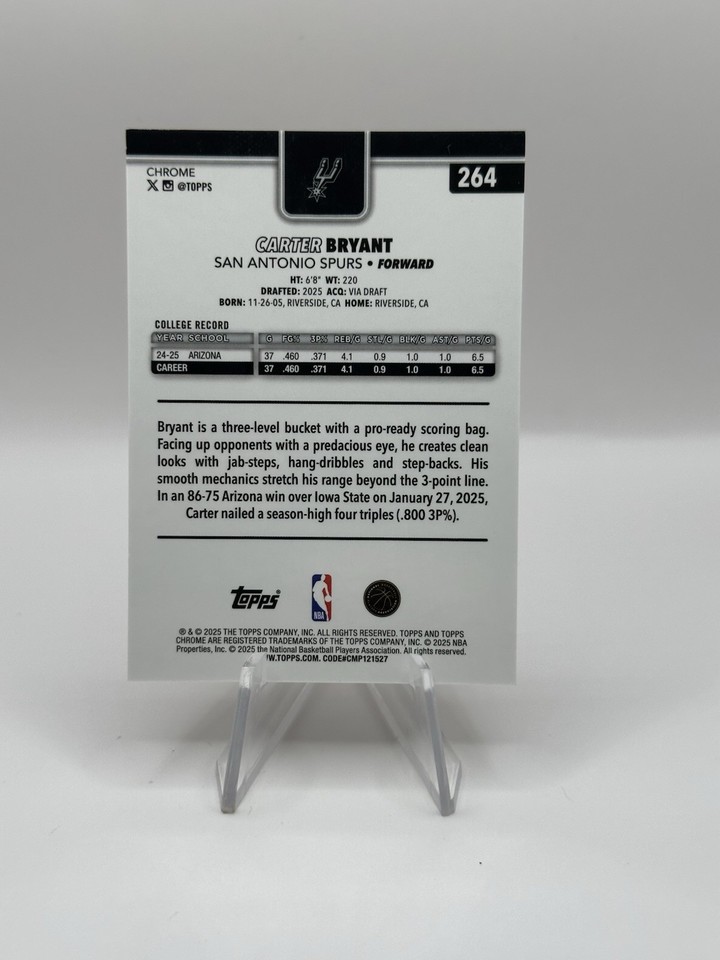 2025 Topps Chrome Carter Bryant RC Orange Raywave 25/25 #264 | eBay
