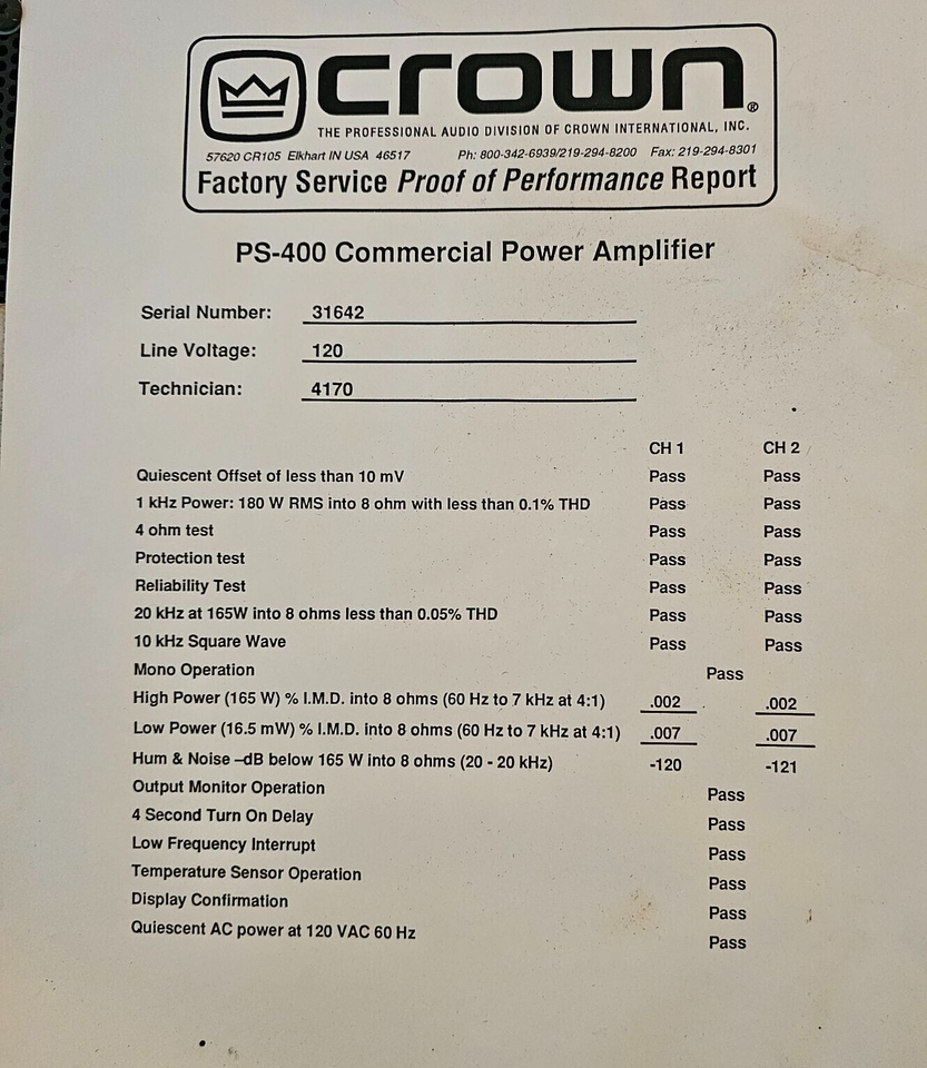 Crown PS-400 2-Ch. Power Amplifier - Factory Refurbished - Everything ...
