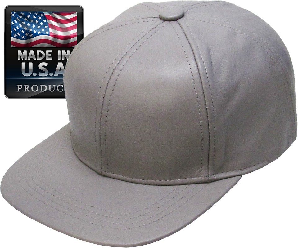 Made In USA 100% Genuine Leather Solid Baseball Ball Cap Adjustable Hat ...