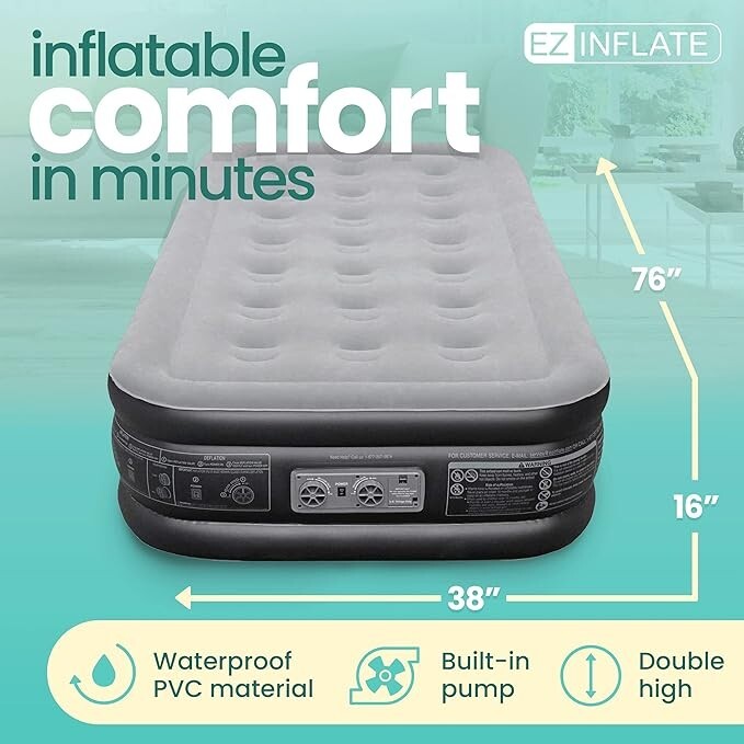 Double High Luxury Air Twin Mattress Built in Pump EZ Inflate ...