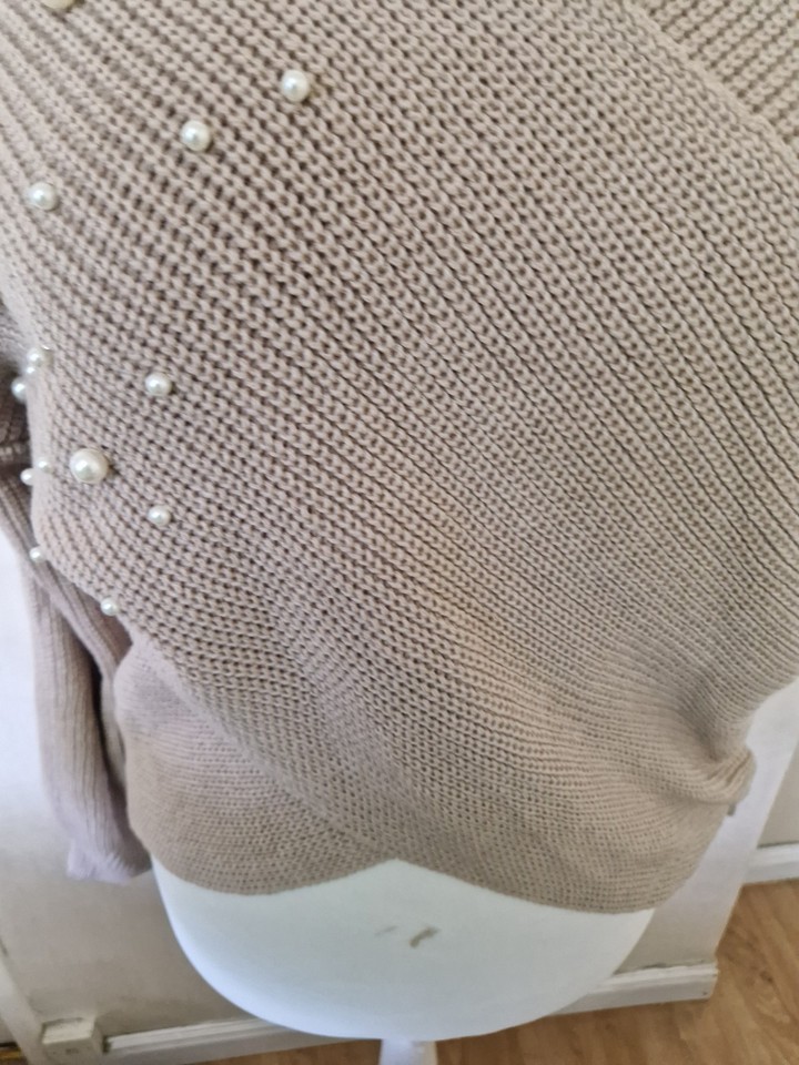 Unusual Cross Front Jumper With Pearl Decoration. Size 12-14. Beige ...