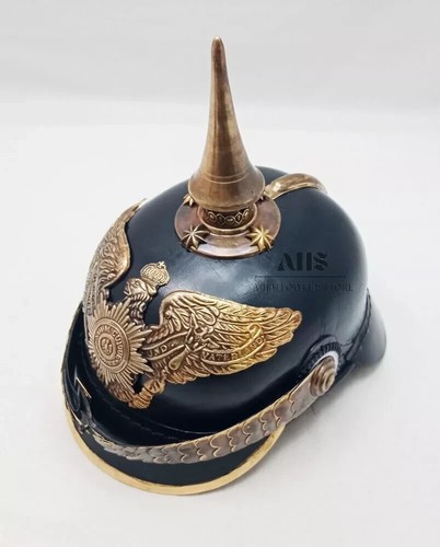 German Cap Prussian Officer Costume Leather Pickelhaube Helmet WW1 WW2 ...