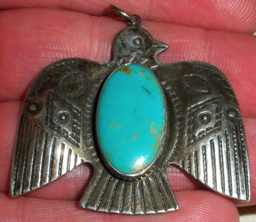 VINTAGE NAVAJO TURQUOISE STERLING SILVER THUNDERBIRD PENDANT CHARM UNIQUE! vafo | eBay