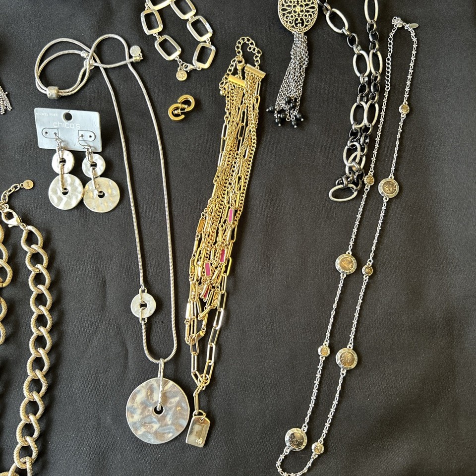 12+Jewelry Lot All Signed Lucky,WHBM,Chicos,Lia Sophia,Liz Clairborne ...
