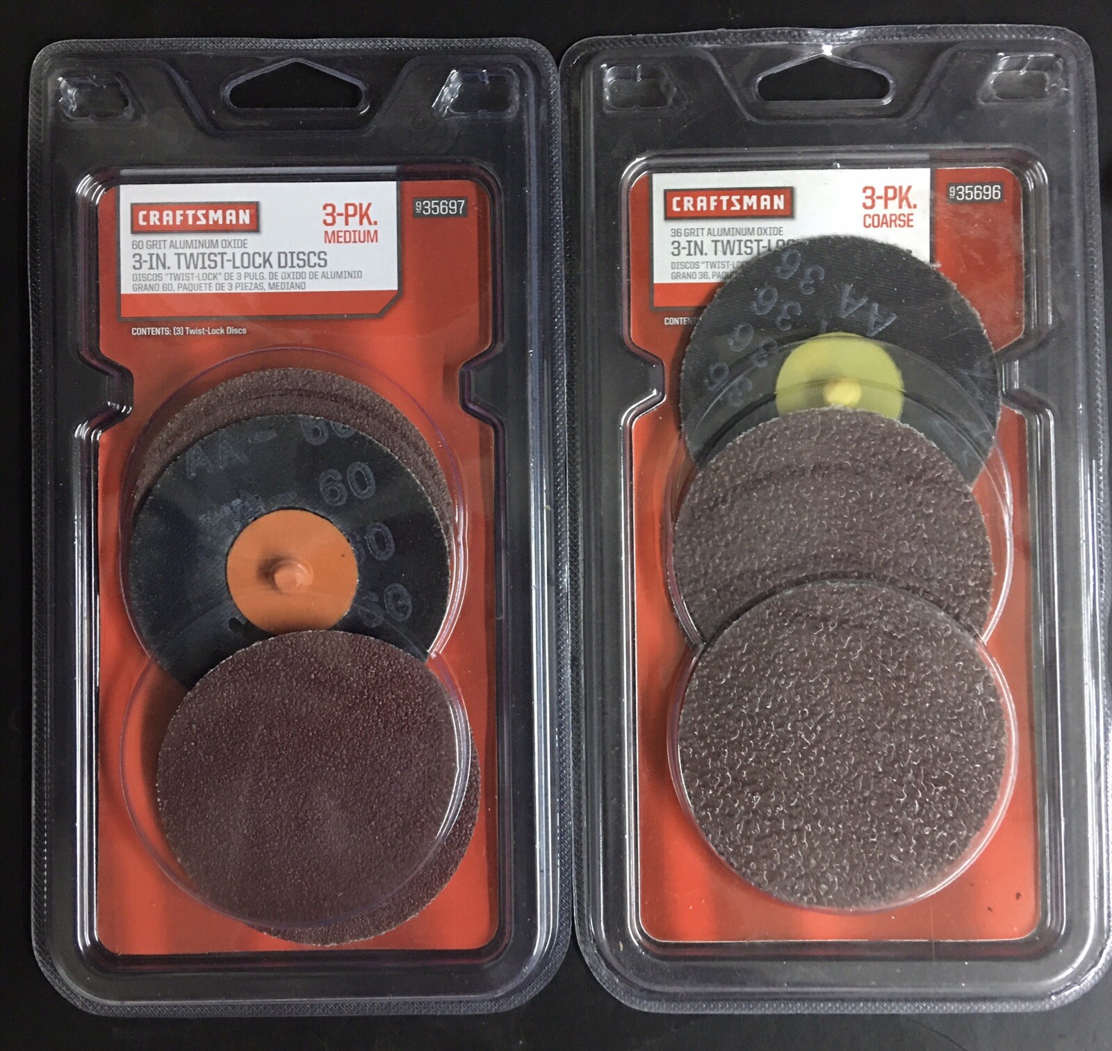 Craftsman 3pk 3” Coarse 36 Grit & 3pk 3” Medium 60 Grit Twist-Lock ...