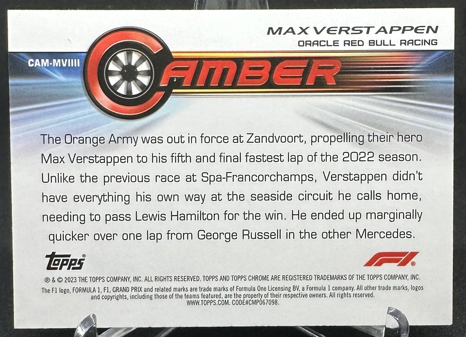 Max Verstappen 2023 Topps Chrome Formula 1 Camber #CAM-MVIIII | eBay
