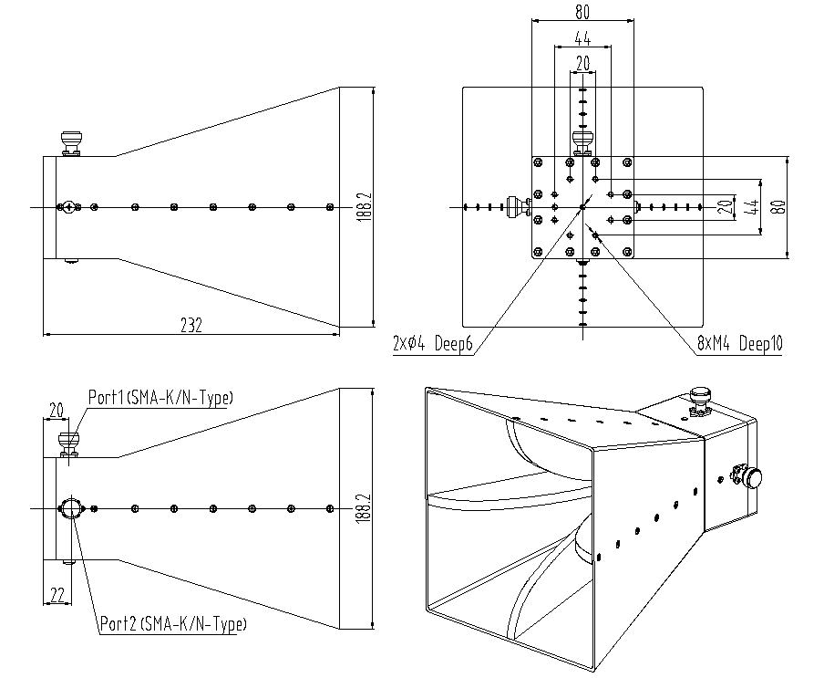 Quad Ridged Horn Antenna 1GHz-10GHz SZ-Q1000A Dual Polarized Horn ...