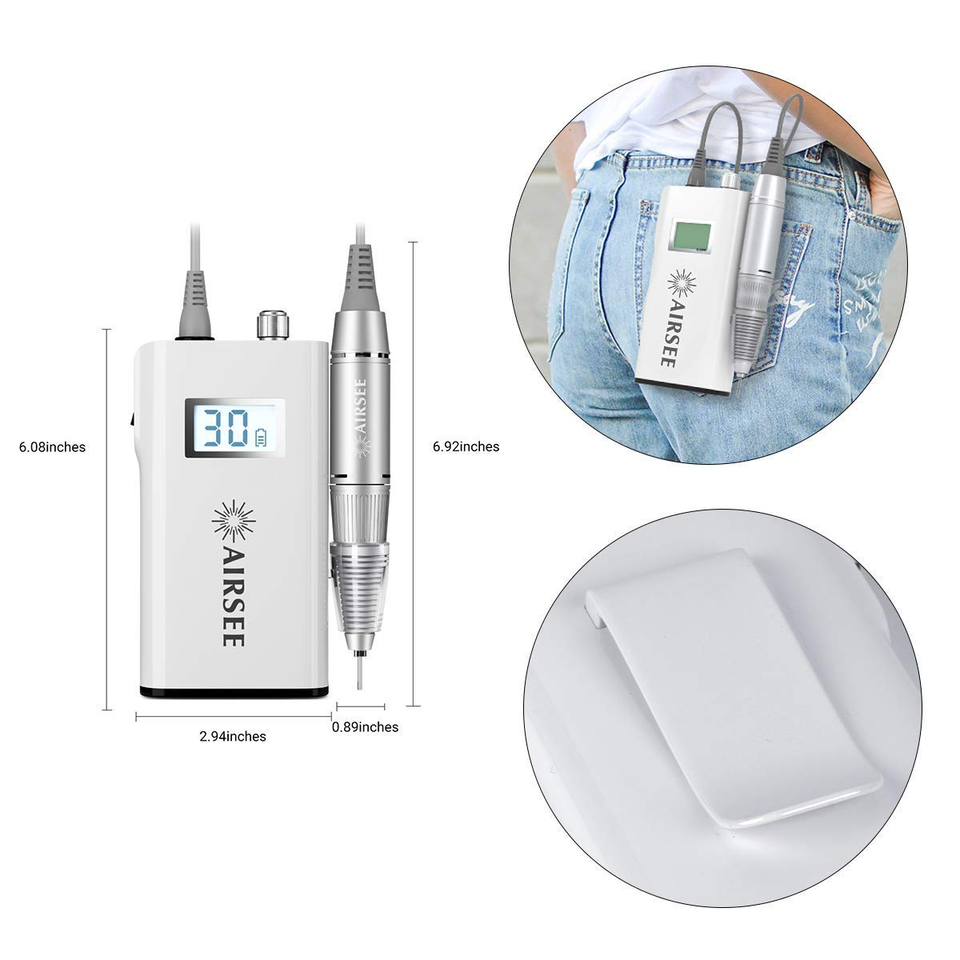 AIRSEE Rechargeable 30000RPM Electric Nail Drill Professional Portable ...