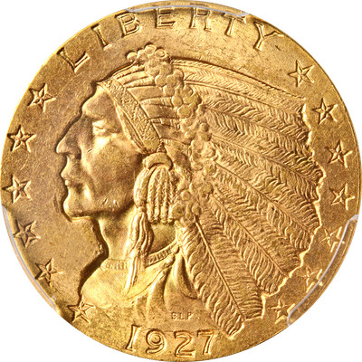 1927 Indian Gold $2.50 CAC Sticker PCGS MS64+ Superb Eye Appeal Strong ...