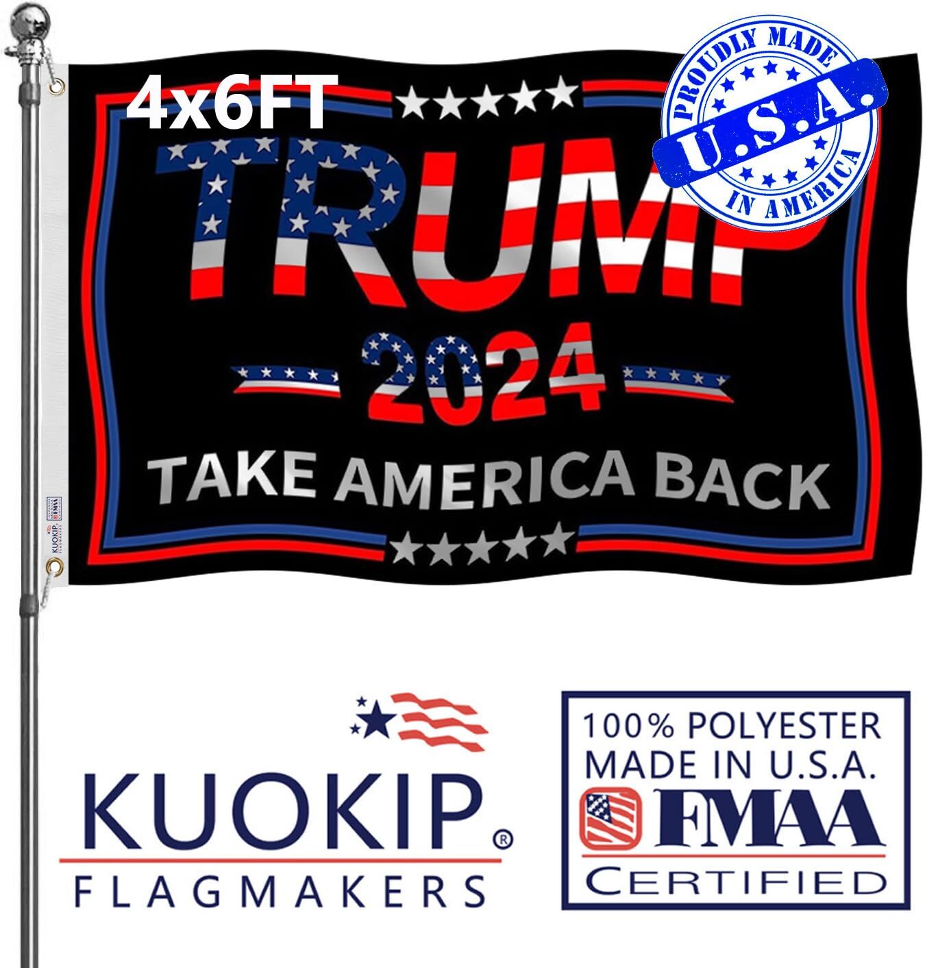 Double Sided Black Trump 2024 Flag 4x6 Made in USA Outdoor Heavy Duty 3 ...
