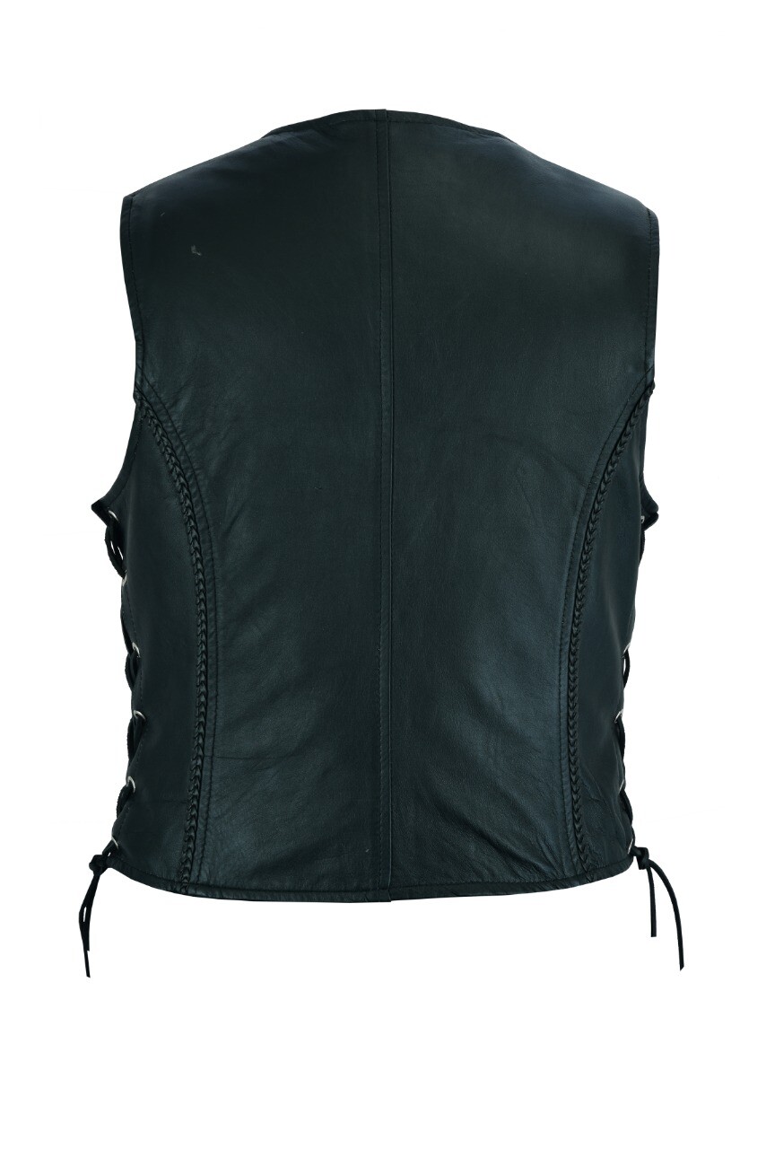 Ladies Real Leather Laced Up Motorcycle Biker Waistcoat Womens Gillette ...