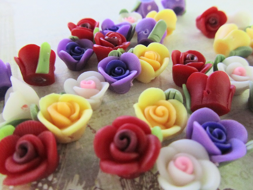 40 Fimo Clay 4D Rose Flower Flatback/bead/beading/Craft/Rosebud/Holes ...