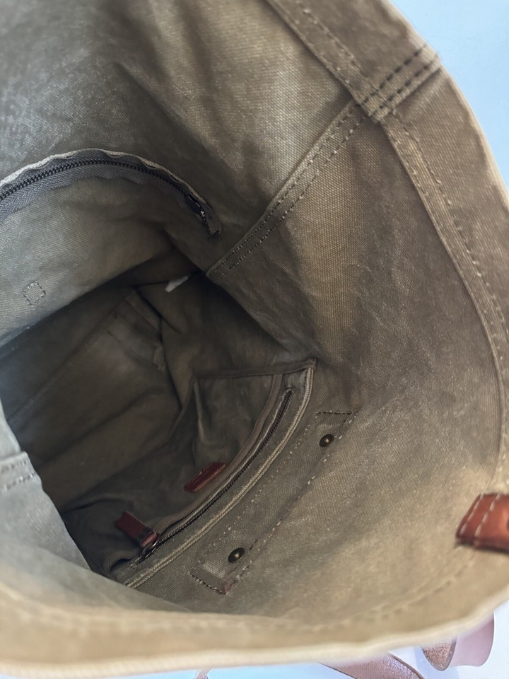 Madewell Fold over Backpack Canvas And Leather Trim, Olive Green! | eBay