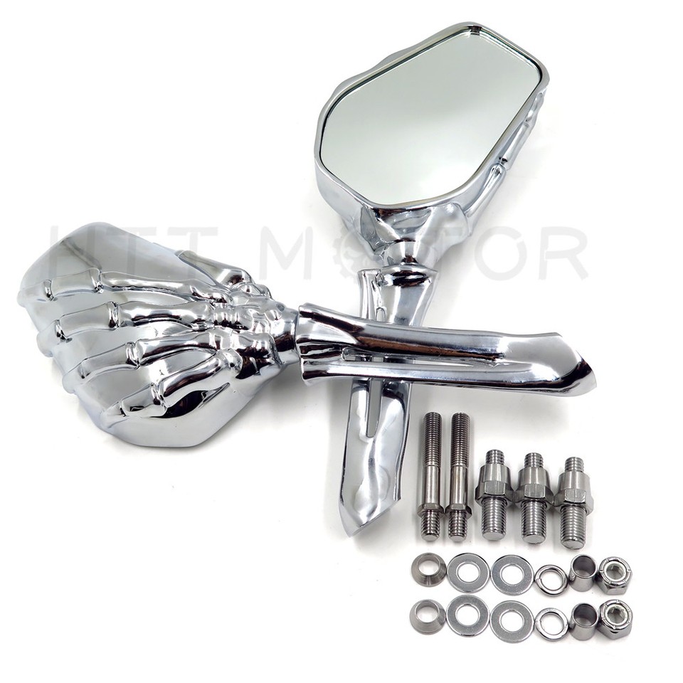 Motorcycle Chrome Skull Skeleton Hand Side Rearview Mirrors For Harley ...