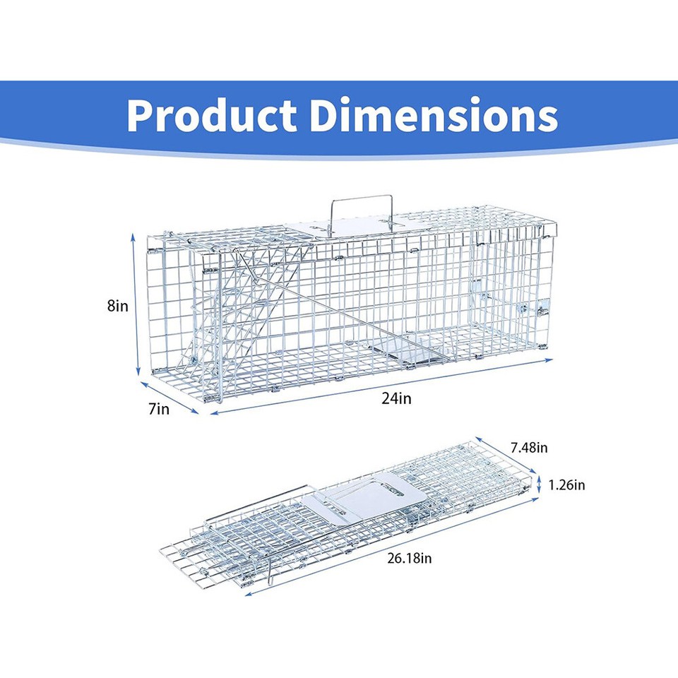 24" Live Animal Cage Trap Heavy Duty Folding Raccoon Traps Catch and ...