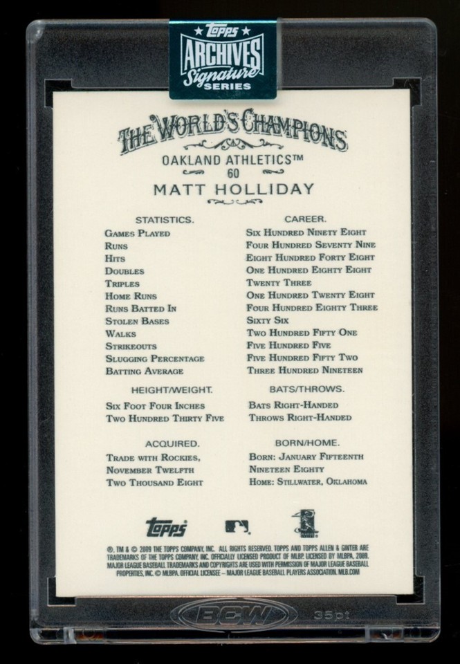 2024 Topps Archives Matt Holliday #60 Autograph Auto 14/15 Encased CB91 ...