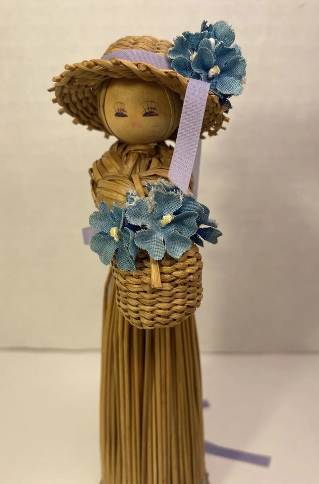 Rush Doll Straw Doll Union Made in Korea Wooden Head and Base | eBay