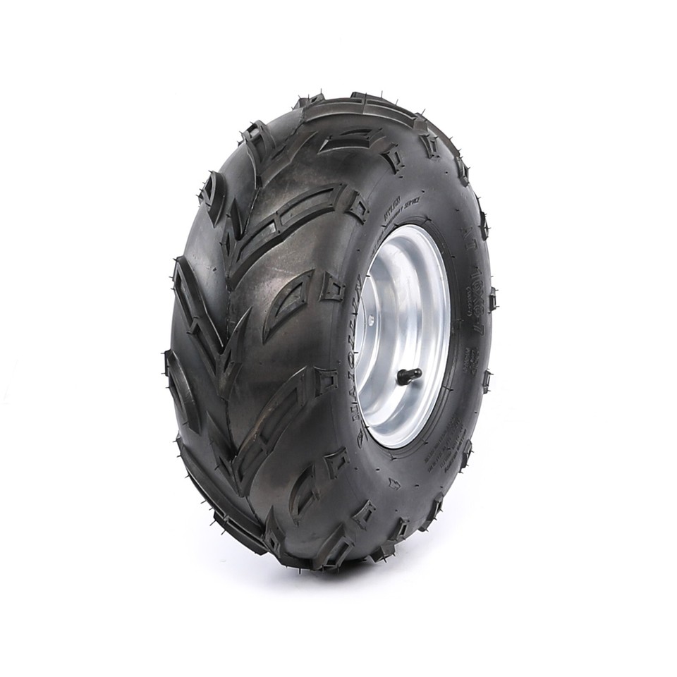 16x8-7 ATV Tires 4 Lug Rims Wheels + Rear Axle Hub Go Kart Quad ...
