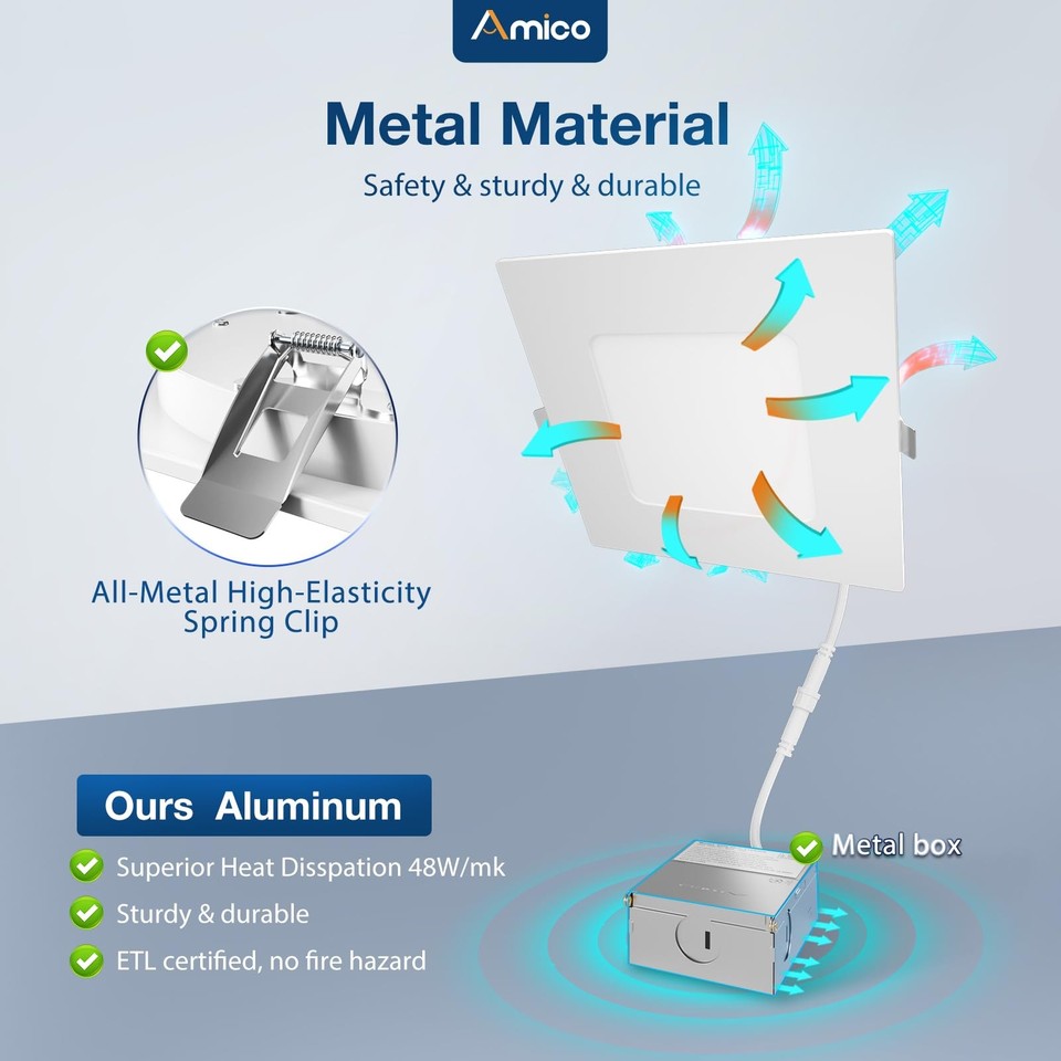 6 Pack 6 Inch Ultra-Thin LED Square Recessed Light with Junction Box ...