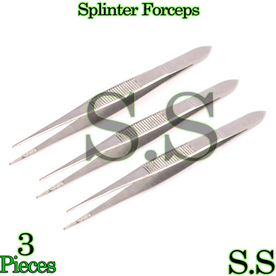 3 STAINLESS STEEL SPLINTER FORCEPS TWEEZERS FINE POINT 3.5" SURGICAL ...