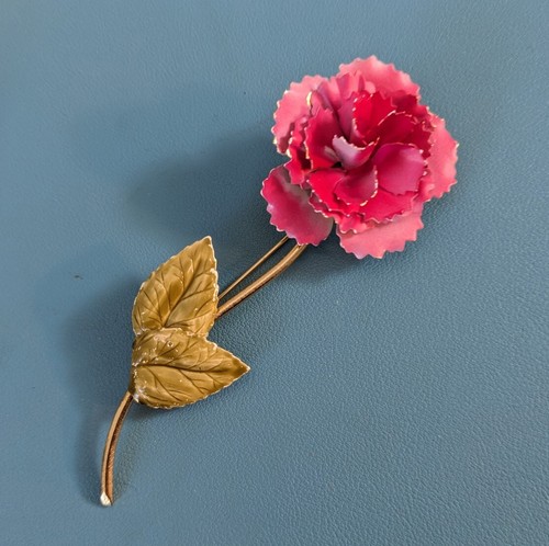 Vintage 4.5 " Enamel Gold Pink Carnation Flower Pin/Brooch Designer ...