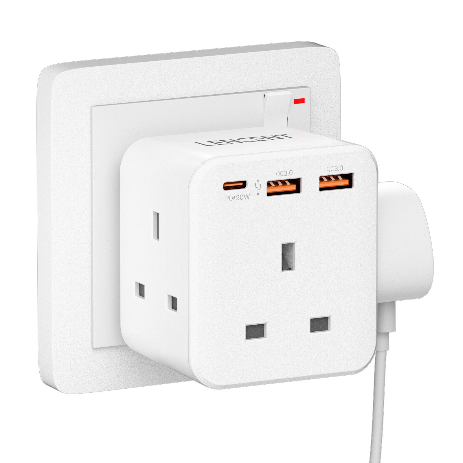 LENCENT 3 Way Extension Plug Adapter UK Wall Power Socket with 3 USB ...