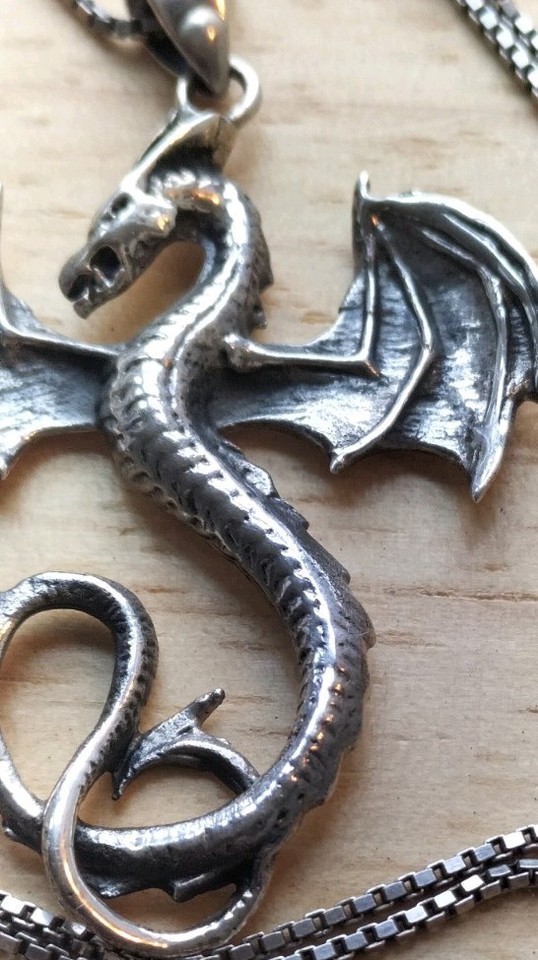 Necklace Dragon Serpent Pendant Silver Tone 925 Box Chain Italy | eBay UK