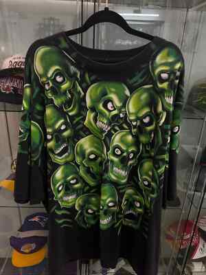 Vintage Liquid Blue Skull Pile Green All Over Print 2001 Shirt *Three 6 ...