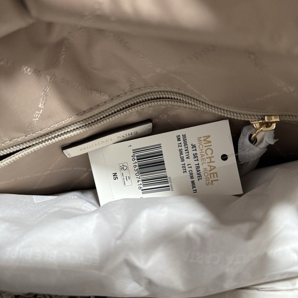 Michael Kors Jet Set Travel EW TZ Tote Vanilla MK Logo PVC Leather Trim ...