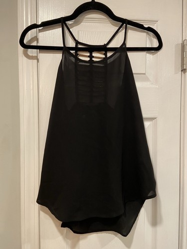 MINE Size S Black Flowy Racerback Spaghetti Strap Tank Top Open Gold ...