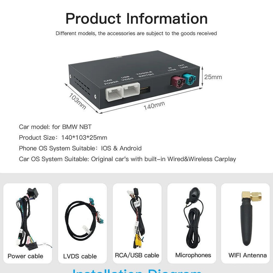 Wireless CarPlay Android Auto for BMW Mini Clubman F55 F56 F54 F57 2014 ...