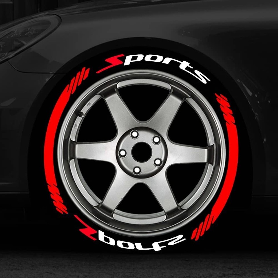 Permanent Tire Lettering Sticker SPORTS 1.25" 15"-24" Rubber Decals 8 ...