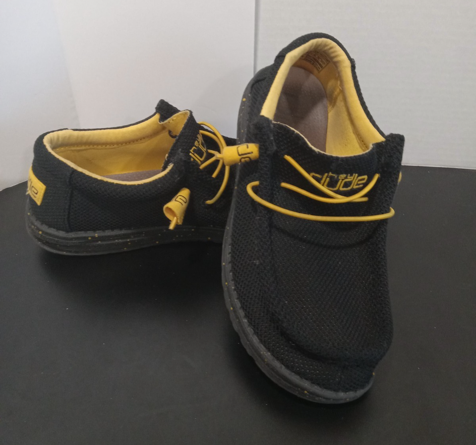 Hey Dude Black Yellow Stretch Slip On Shoes Size L 9/10 Wally | eBay