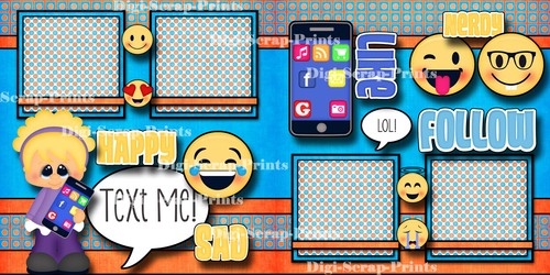 SOCIAL MEDIA ~ PHONE ~ EMOJI ~ GIRL ~ 2 premade scrapbook pages layout ...