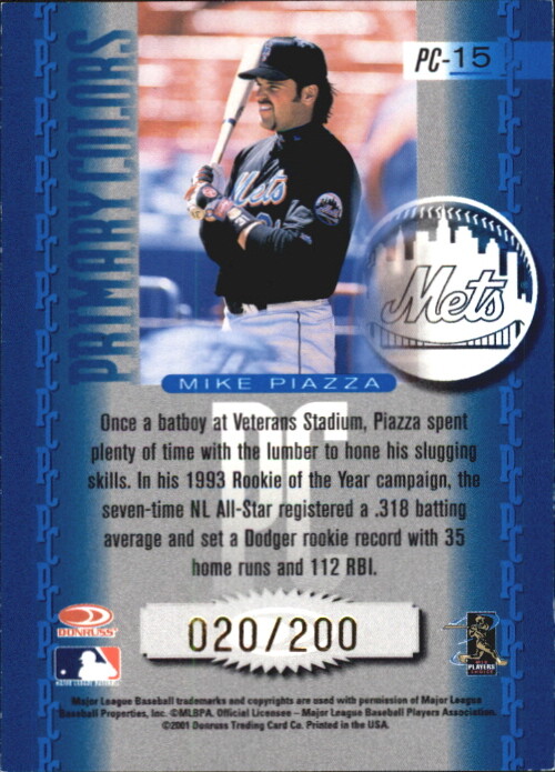 2001 Donruss Elite Primary Colors Blue #PC15 Mike Piazza /200 - NM-MT ...