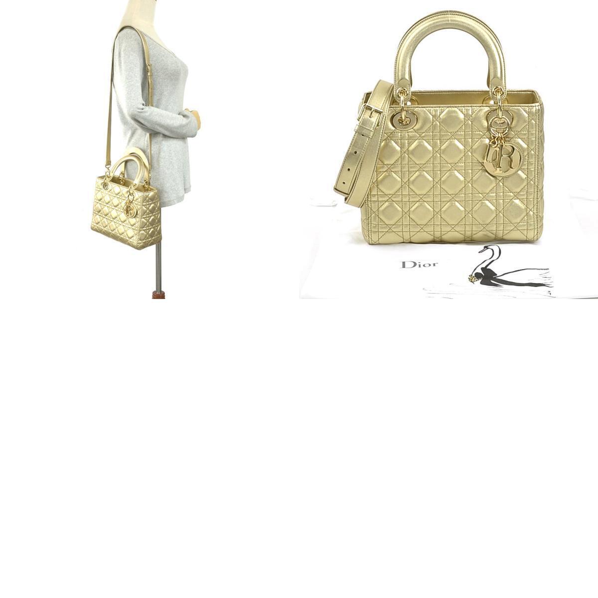 Auth Christian Dior Lady Dior Handbag Shoulder Bag Gold Auth Christian Dior Lady Dior Handbag Shoulder Bag Gold
