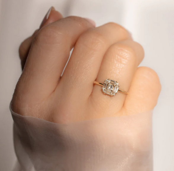 Sparkling Baguette, Princess & Round Shape Moissanite In 10K Yellow ...