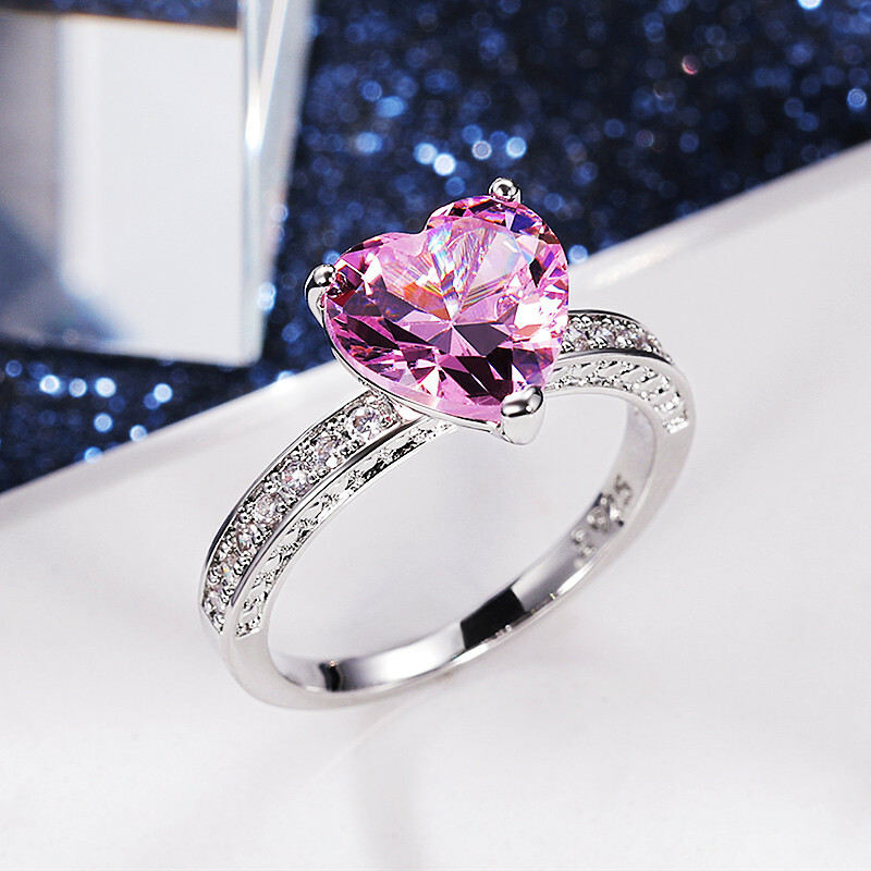 Pretty Ring Women 925 Silver Jewelry Heart Shape Cubic Zircon Ring Sz 6 ...