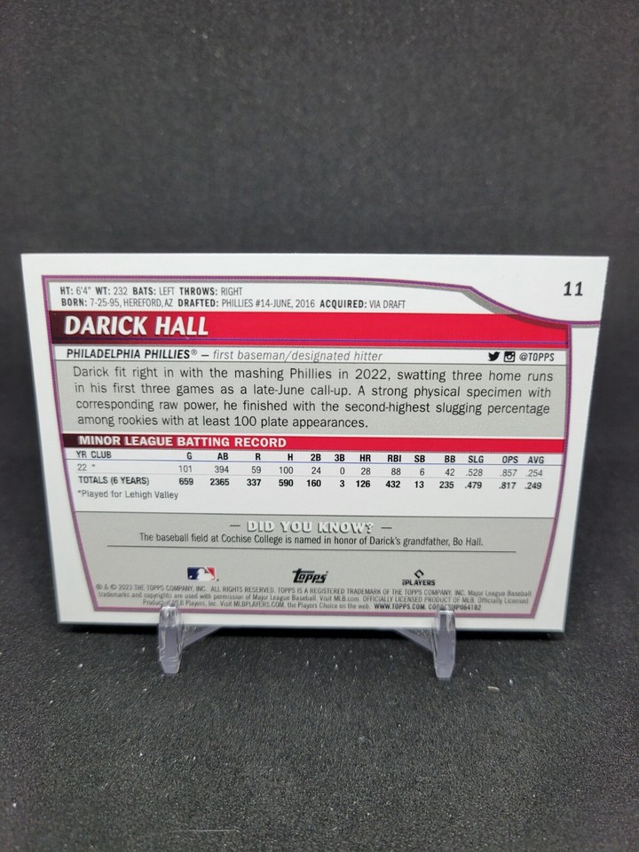 Darick Hall 2023 Topps Big League Baseball RC ROOKIE #11 | eBay