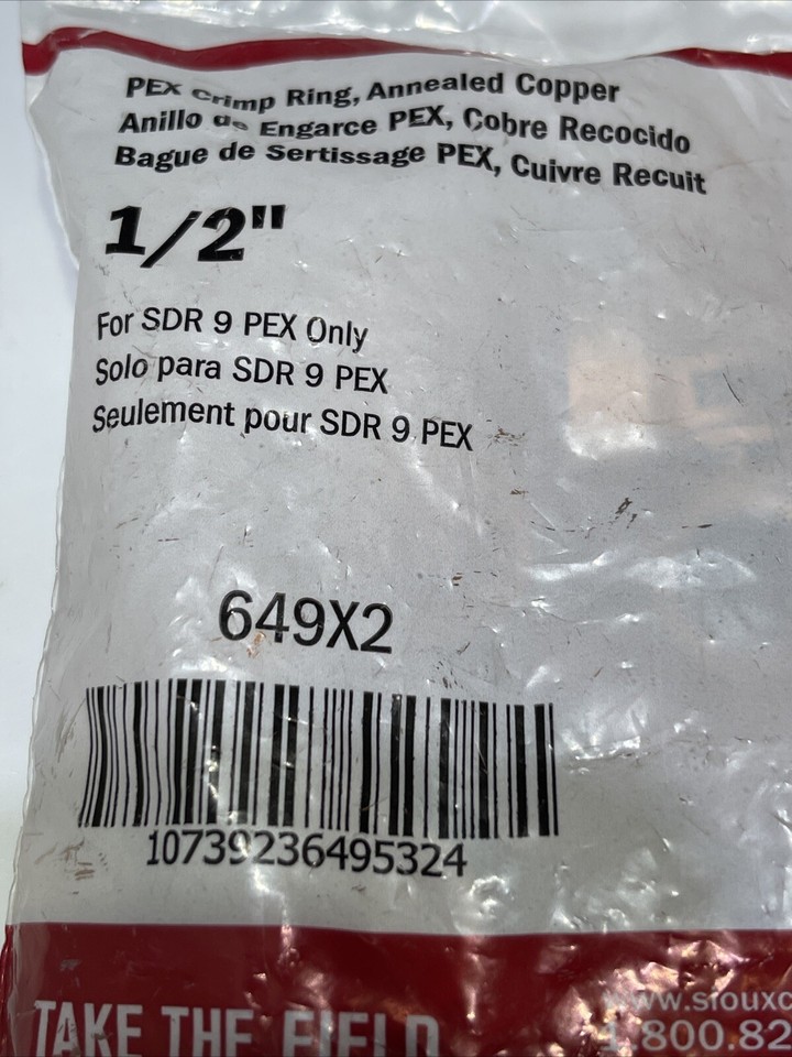 Bag of 100 Sioux Chief PEX Crimp Ring 1/2” Annealed Copper 649x2 USA ...