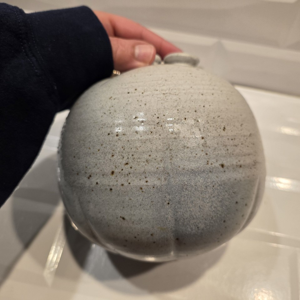 Vintage Studio Art Pottery Signed Blue Brown Ikebana Flower Frog Vase J ...