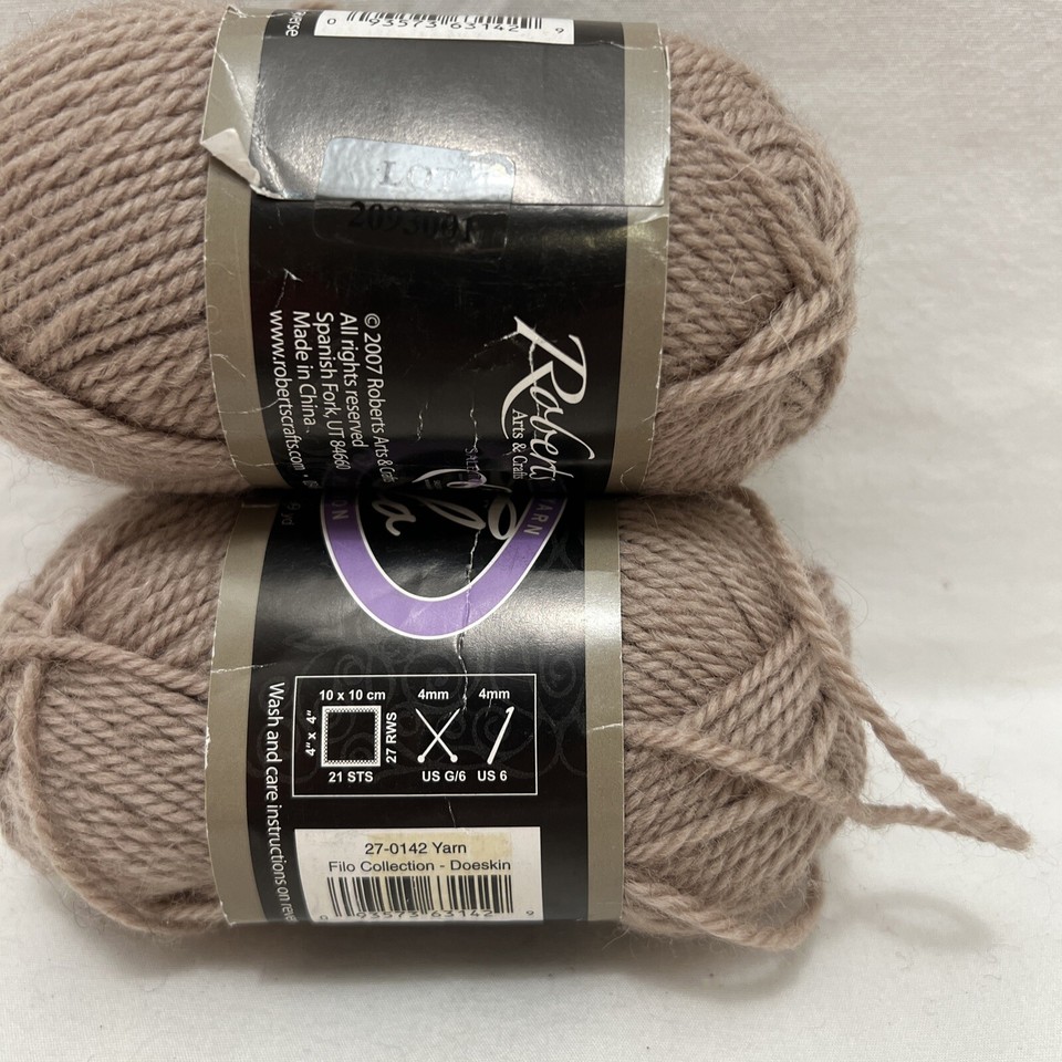 lot of 2 Roberts Crafts Filo Fashion Yarn Collection Doeskin 27-0142 ...