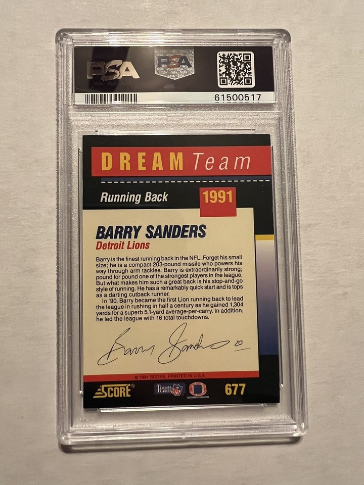 1991 SCORE DREAM TEAM #677 BARRY SANDERS PSA 9 MINT DETROIT LIONS HOF ...