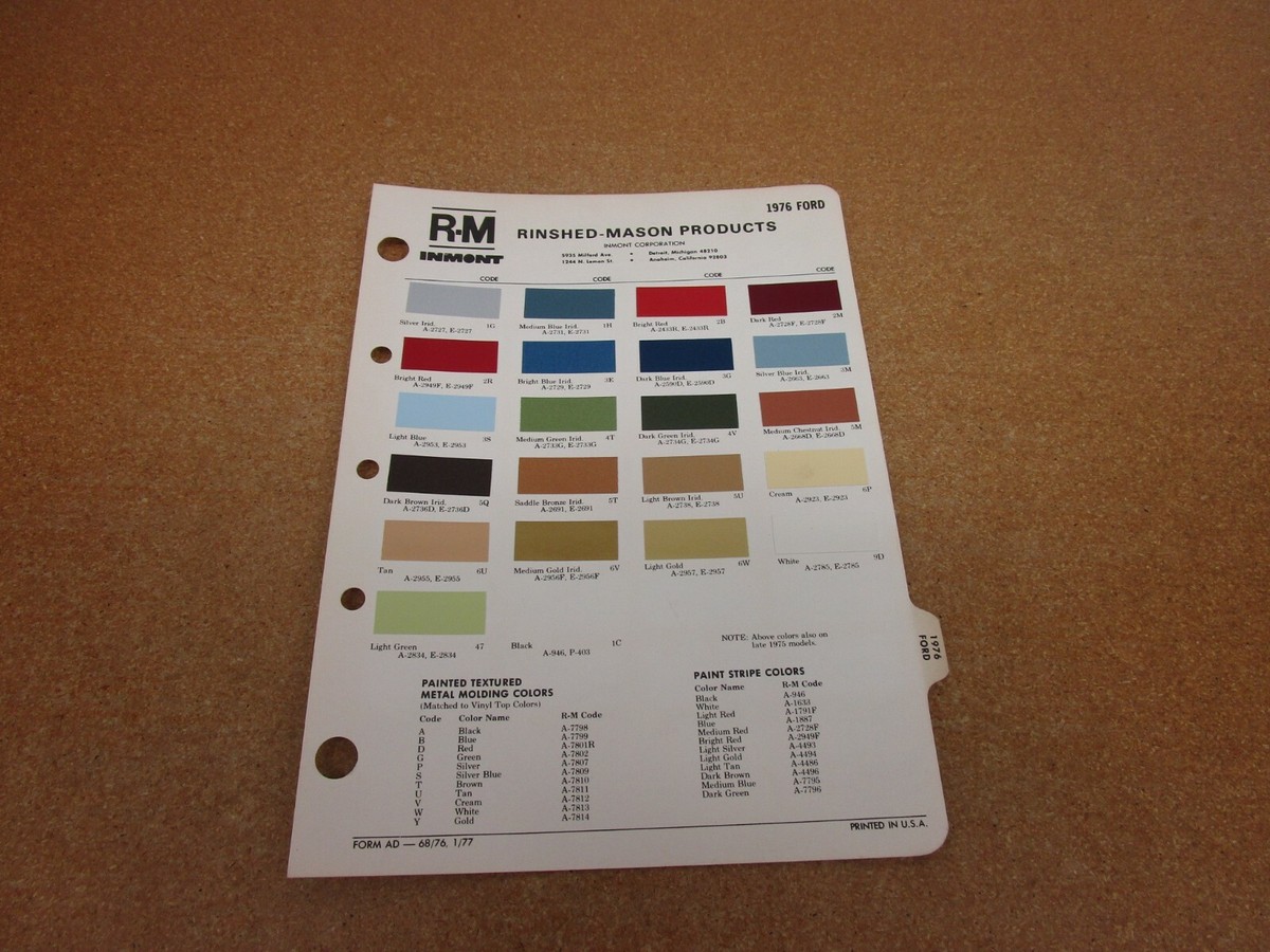Ford Paint Color Chart