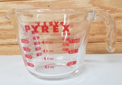 Pyrex Prepware 1-cup Measuring Cup Red Graphics Clear Open Handle USA ...