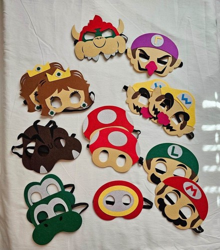 15 Super Mario Felt Kids Party Masks Mario, Bowser, Princess Peach ...