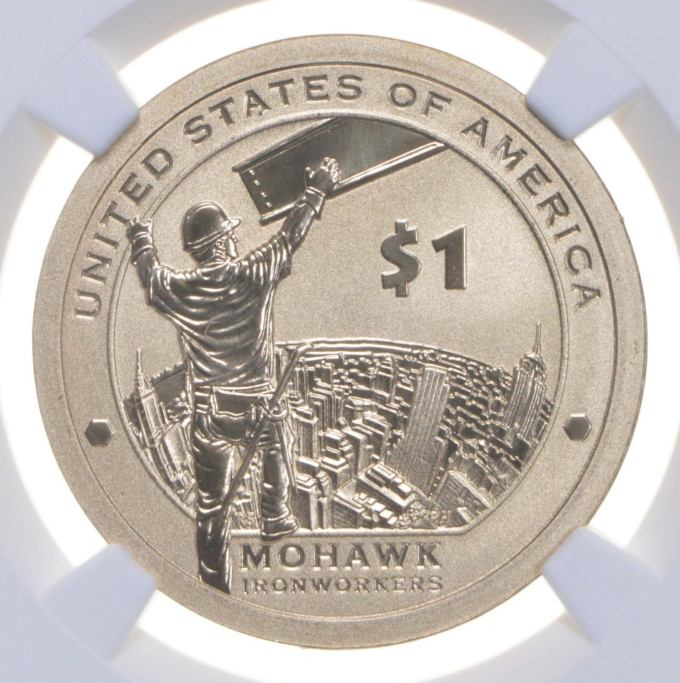 SP70 2015 W $1 Sacagawea MOHAWK IRONWORKERS Dollar NGC Enhanced Fin ...